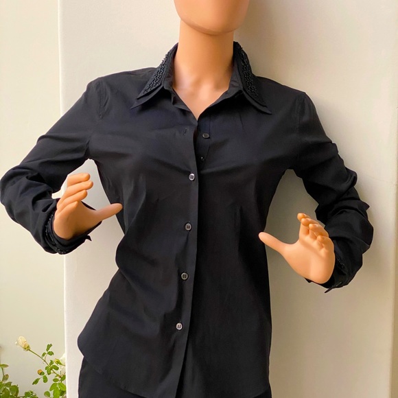 Prada | Tops | Prada Button Down With Embellished Collar | Poshmark